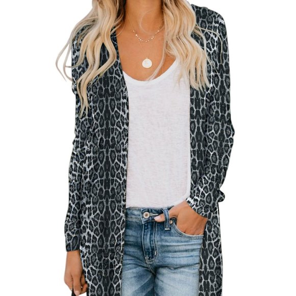 Unbranded | Sweaters | Black Leopard Print Long Cardigan | Poshmark